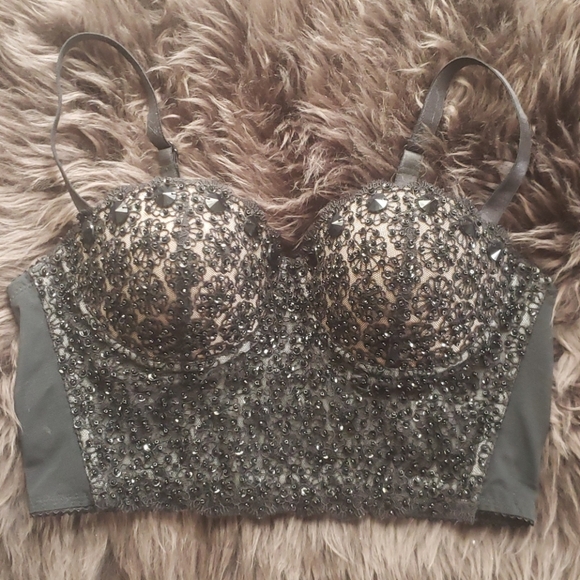 bebe | Tops | Rare Limited Edition Bebe Black Adriana Beaded Crystal ...
